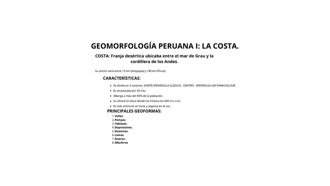 GEOMORFOLOGÍA PERUANA I LA COSTA | Jack DA VINCI | uDocz