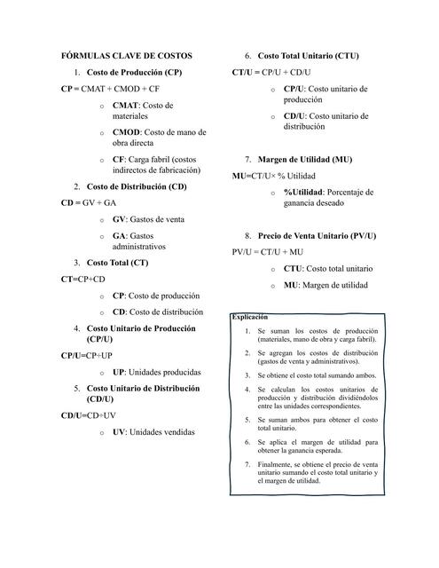 FORMULAS CLAVE COSTOS | Karen itzel | uDocz