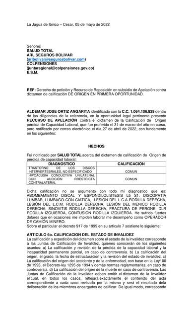 APELACION calificacion origen PCL 1 | HARRISON MANUEL PULIDO CABRERA | uDocz