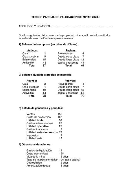 Valoración de Minas | Martin Daniel Del Castillo Ames | uDocz