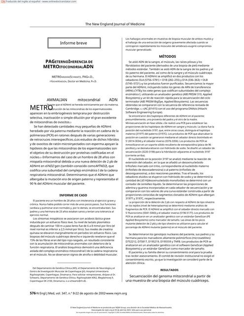 NEJM Paternal Inheritance of Mitochondrial DNA en | Laura Mejía | uDocz