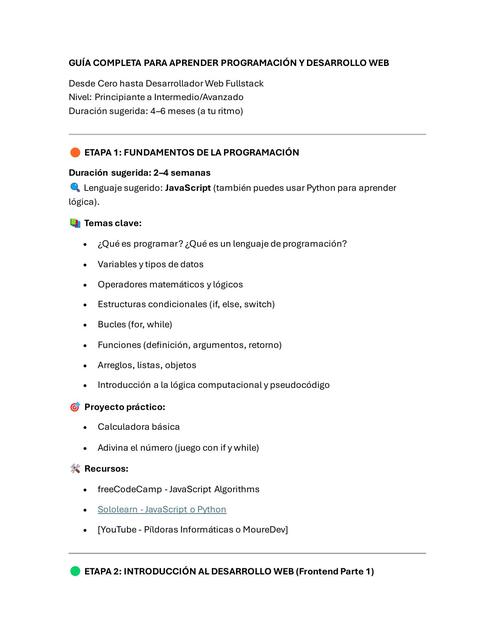 GUÍA COMPLETA PARA APRENDER PROGRAMACIÓN Y DESARRO | uDocz