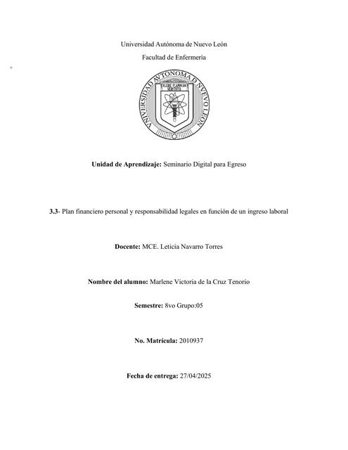 Plan financiero personal y responsabilidad legales en función de un ...