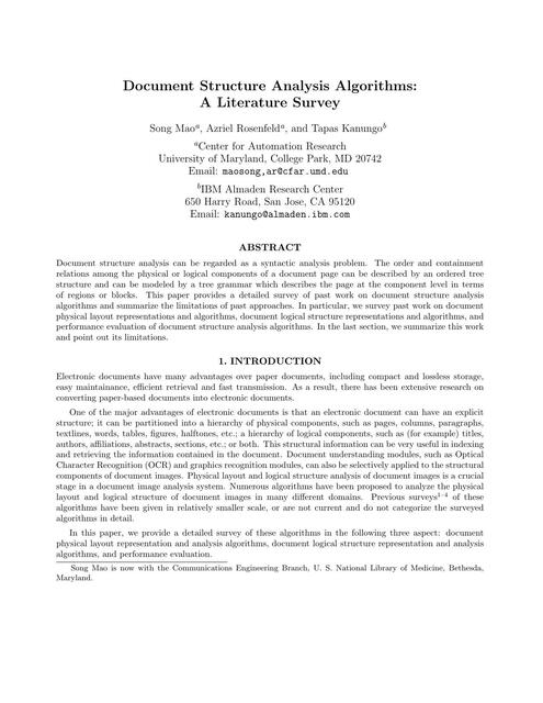 Document Structure Analysis Algorithms A Literature Survey Hackernews Udocz 