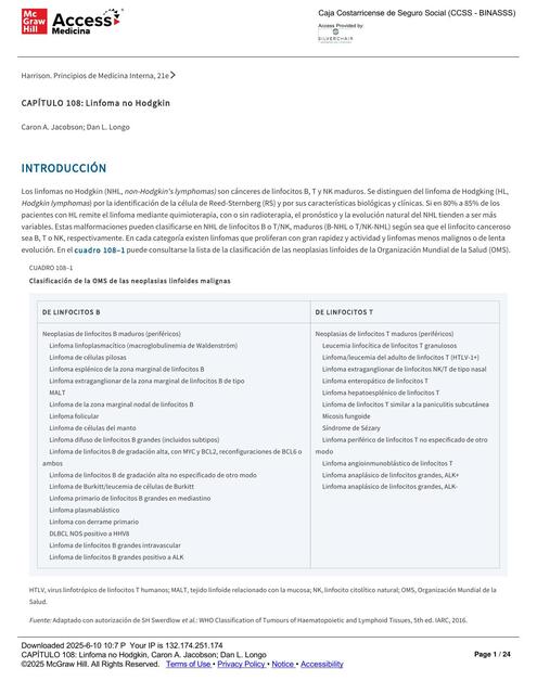 CAPÍTULO 108 Linfoma no Hodgkin | Dayana | uDocz