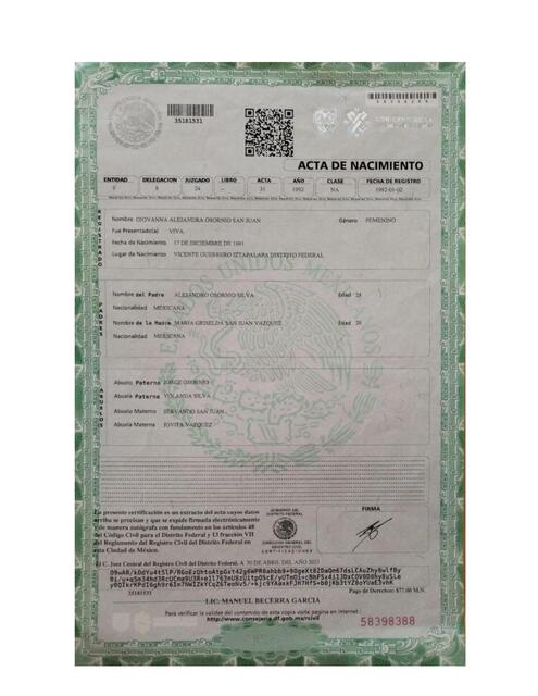 ACTA NACIMIENTO GIOVANNA OSORNIO | Ale osornio | uDocz