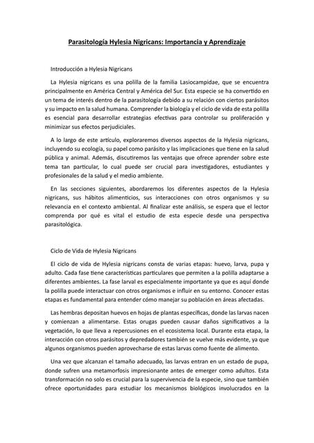 Parasitología Hylesia Nigricans Importancia y Aprendizaje ...