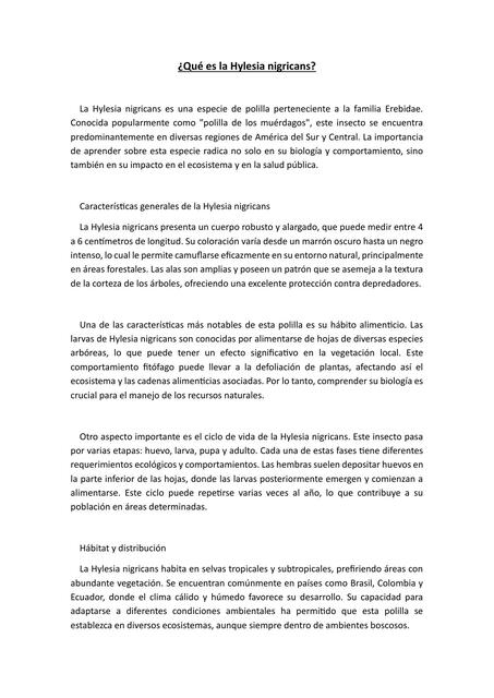 Qué es la Hylesia nigricans | Parasitologia | uDocz