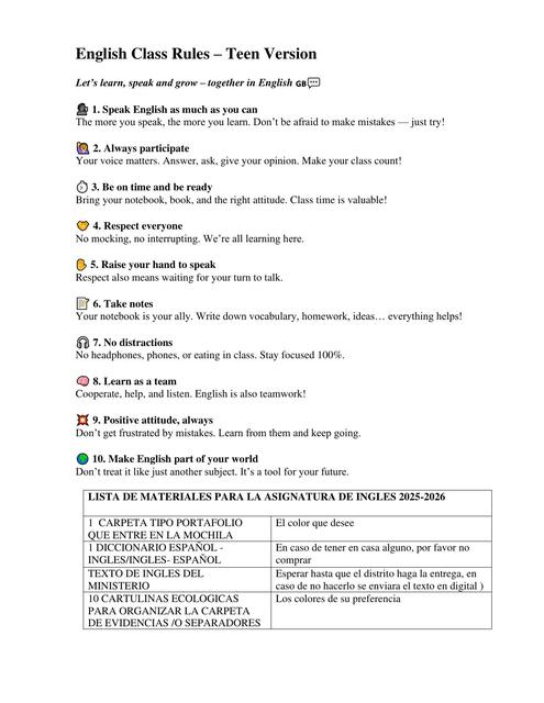 English Class Rules | Luis | uDocz