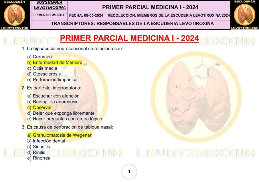 PRIMER PARCIAL MEDICINA I | Cintia L | uDocz