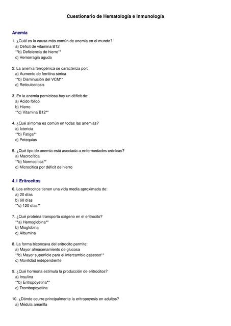 Preguntas hematopoyetico | Ángel David De la cruz | uDocz