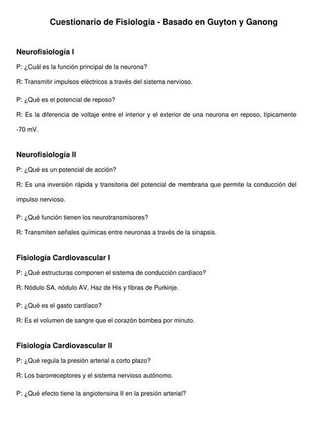 Cuestionario Fisiologia Guyton Ganong | Medical Student | uDocz