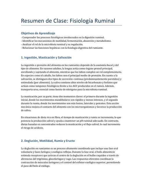 Resumen Fisiologia Ruminal Clase EXTENDIDO1 | Patricia Solís | uDocz