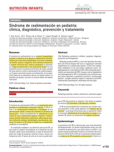 Síndrome de realimentación en pediatría: clínica, diagnóstico ...