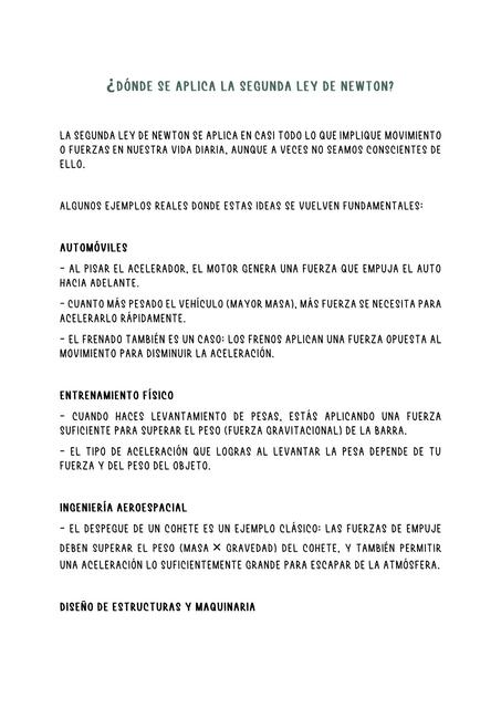 ¿Dónde se aplica la segunda Ley De Newton? | developer.ishtar | uDocz