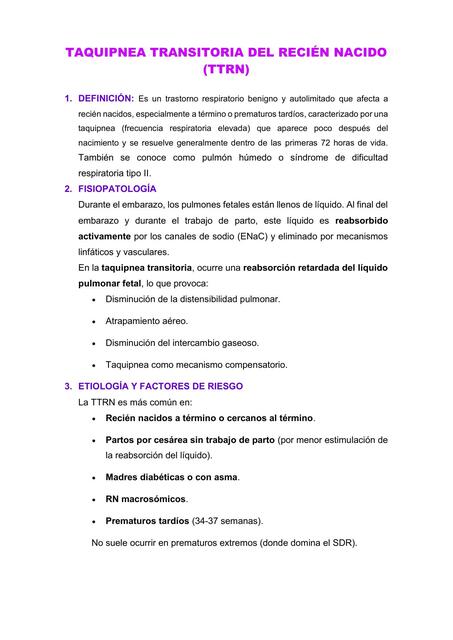 TAQUIPNEA TRANSITORIA DEL RECIEN NACIDO | MEDICAL NOTES | uDocz