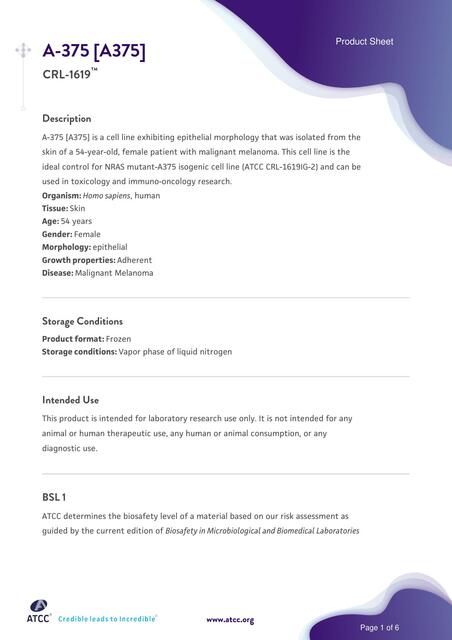 Flashcards de CRL Product Sheet A 375 A375 | Por Ariadna Guerrero S. | uDocz