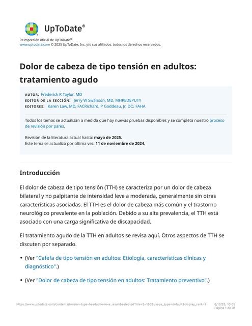 Dolor de cabeza de tipo tensión en adultos tratam | Jimmy Bastidas | uDocz