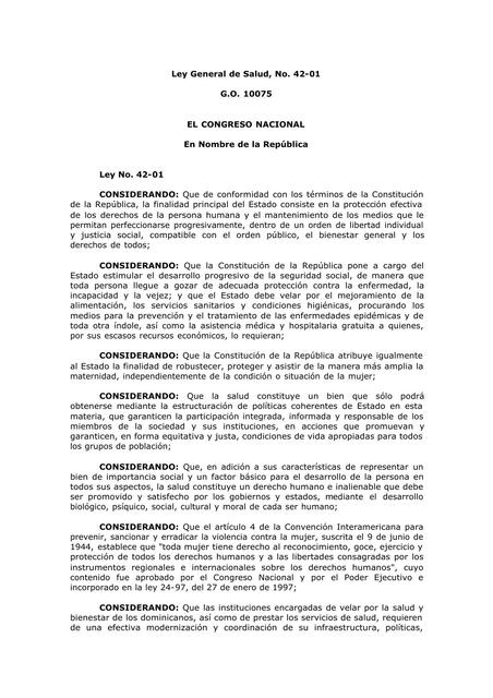 Ley 42 01 General de Salud | Saeida | uDocz