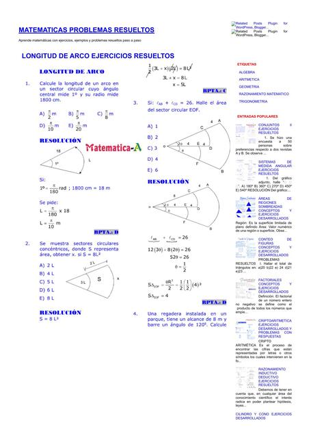 LONGITUD DE ARCO EJERCICIOS RESUELTOS MATEMATICAS | Isais Pablo | uDocz