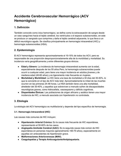 Accidente Cerebrovascular Hemorrágico ACV Hemorragico | Summaries_med | uDocz