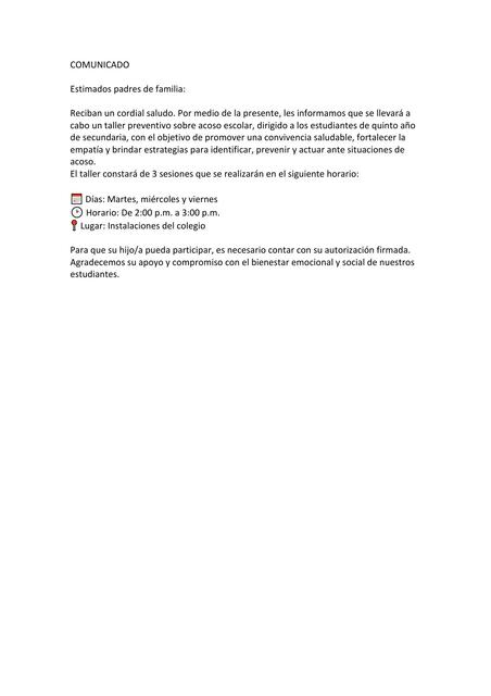 COMUNICADO ENVIAR | Nathaly ZAVALA | uDocz