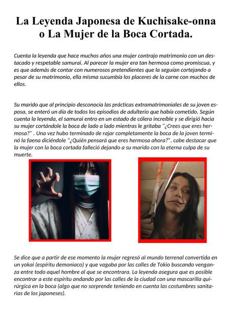 La Leyenda Japonesa de Kuchisake onna | Amy | uDocz