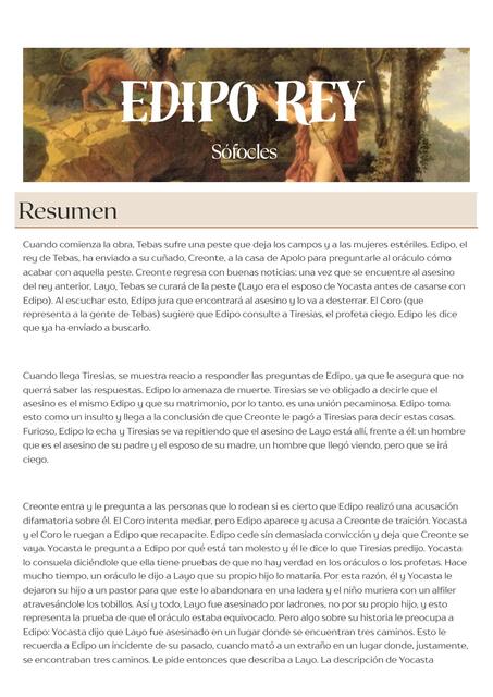 EDIPO REY RESUMEN NIVEL PRIMARIA | Grecia | uDocz