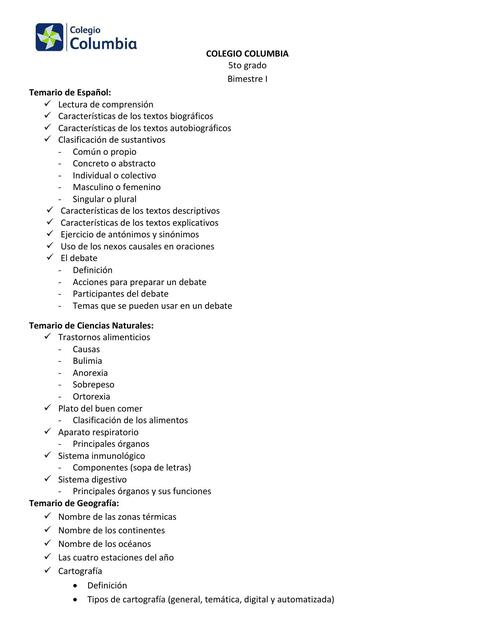 Temario del Bimestre 1 | Aleyda Libertad Argueta Morales | uDocz