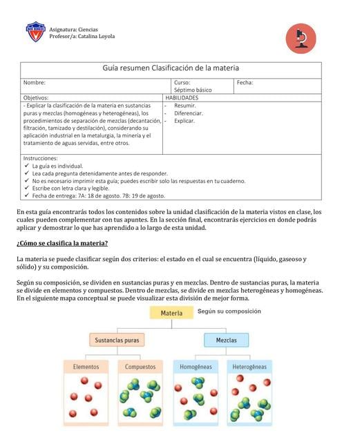 Guía Clasificación de la materia | Química para estudiantes | uDocz