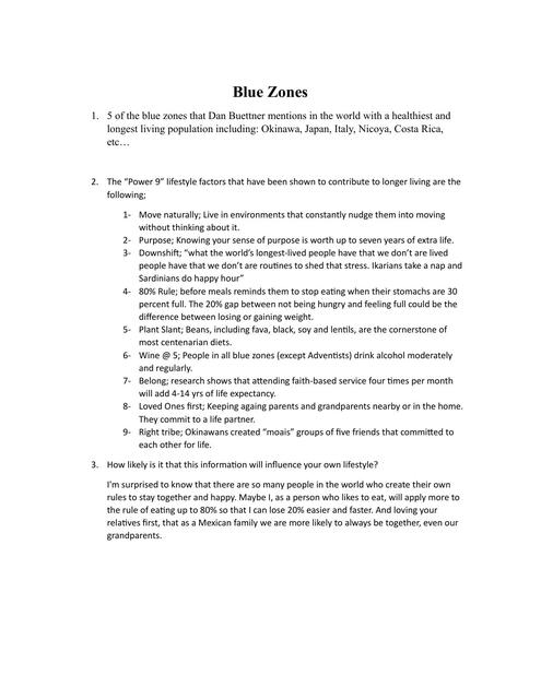Flashcards de Blue Zones | Por SherlynAlexandra | uDocz