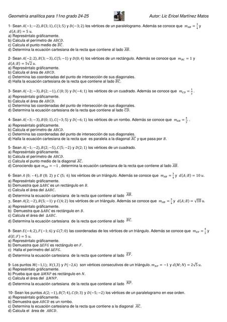 Geometría analítica para 11no grado 24 25 | Camila | uDocz