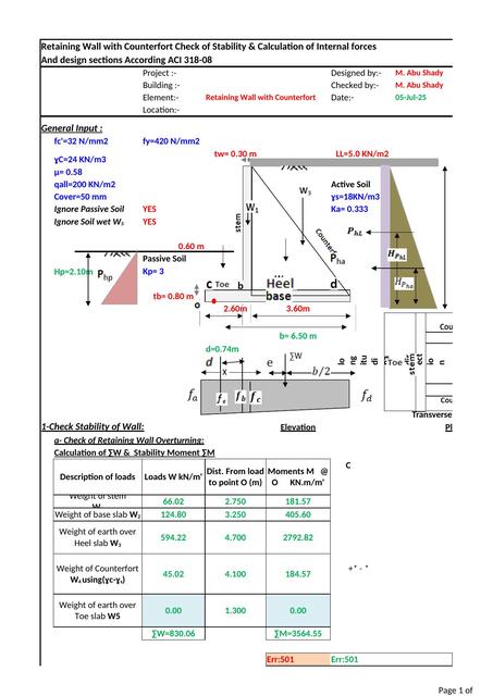 ACI 318 08 Design of Retaining Wall with Counterfo | reynaldo muñez | uDocz