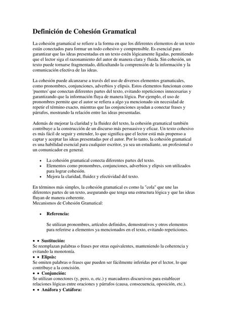 Definición de Cohesión Gramatical listo | Alberth | uDocz