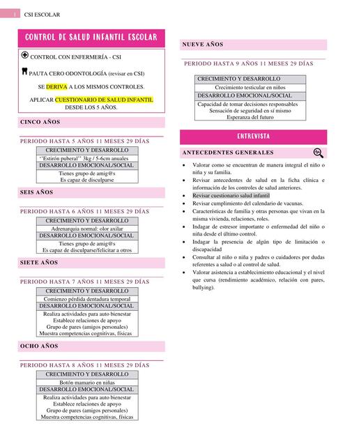 control de salud infantil escolar | catalina ignacia | uDocz
