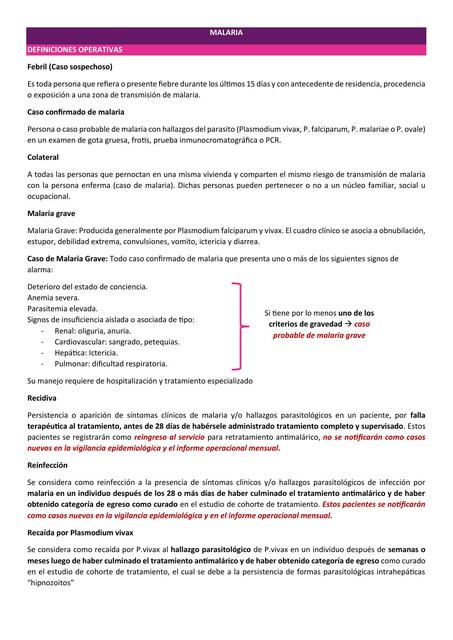 RESUMEN ENCAPS - Norma técnica Malaria | Andrea Llanqui García | uDocz