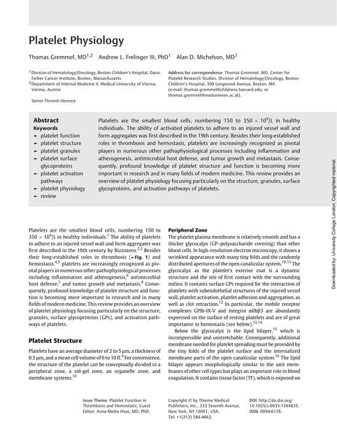 PLATELET PHYSIOLOGY | Fátima | uDocz