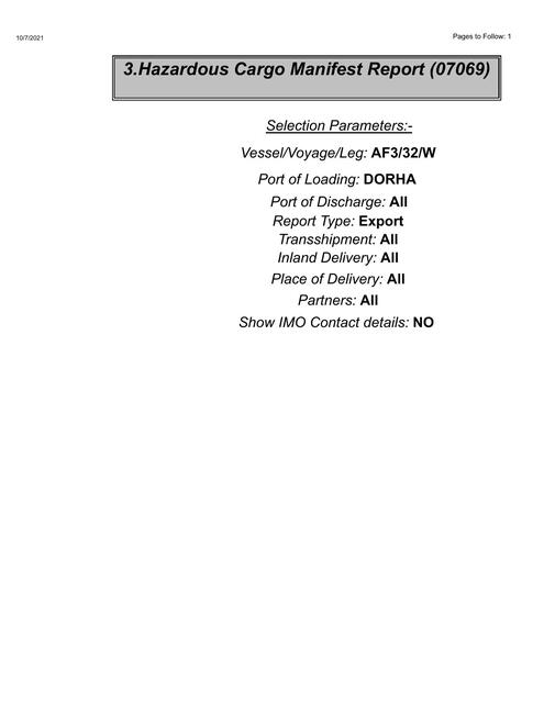 3 Hazardous Cargo Manifest Report 32WRH | Juan | uDocz