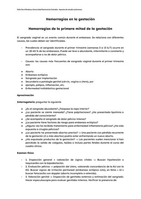 Hemorragias en la gestación | Sofía Vera | uDocz