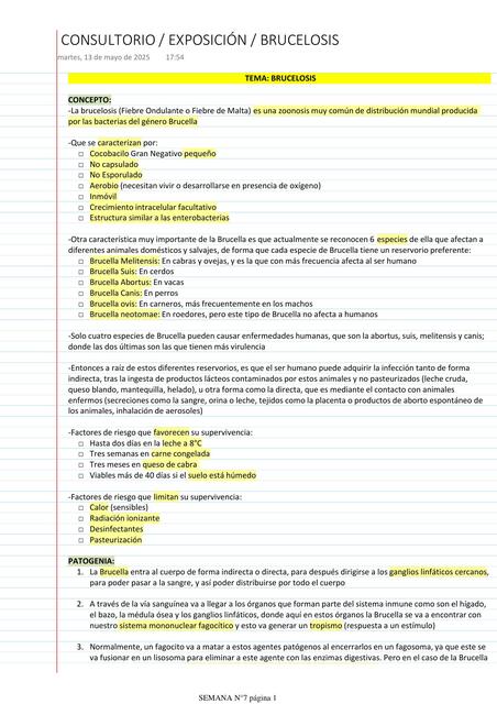 CONSULTORIO SEMANA N7 BRUCELOSIS EXPOSICIÓN RESUME | Marisol Ticona | uDocz