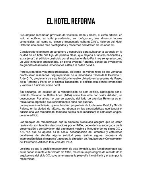 El Hotel Reforma | Rodrigo | uDocz