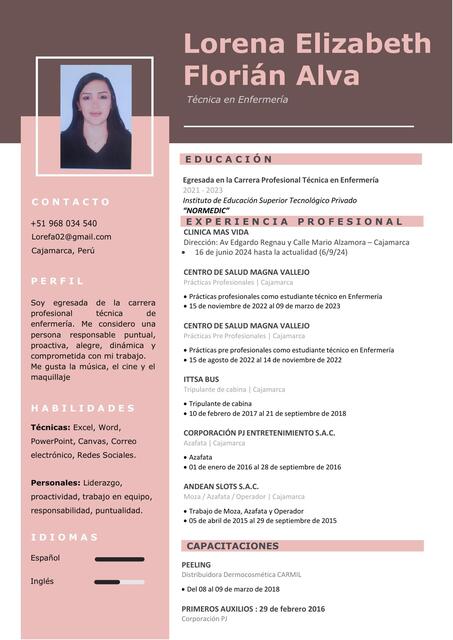 CV Lorena Florian Alva 2 | James Saldaña Guevara | uDocz