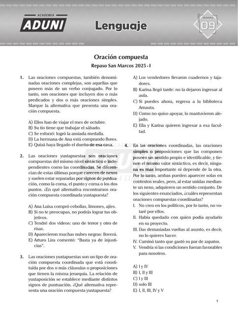 Repaso San Marcos Oracion Compuesta ADUNI | Apuntes PreUniversitarios ...