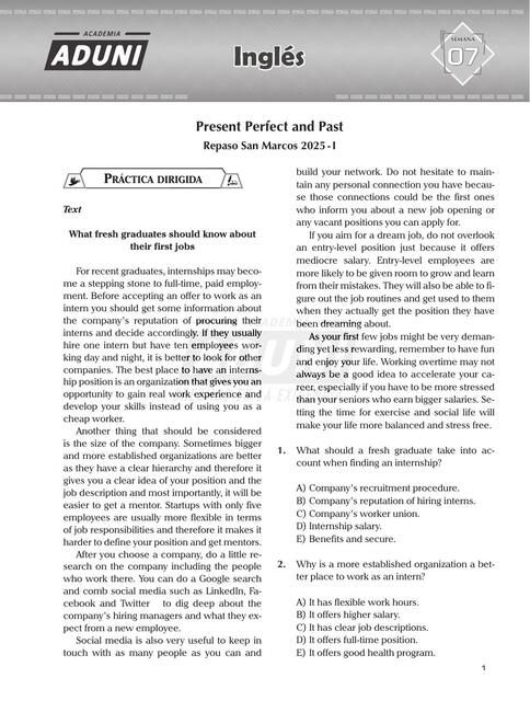 Repaso San Marcos Present Perfect and Past ADUNI | Apuntes ...