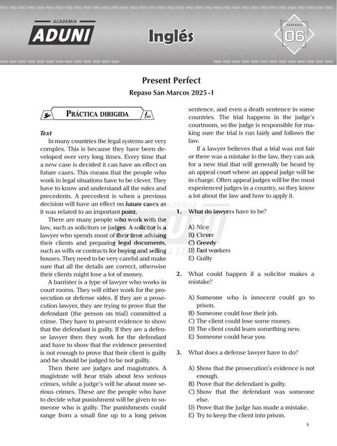 Repaso San Marcos Present Perfect ADUNI | Apuntes PreUniversitarios | uDocz