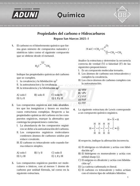 Repaso San Marcos Propiedades del carbono e Hidrocarburos ADUNI ...