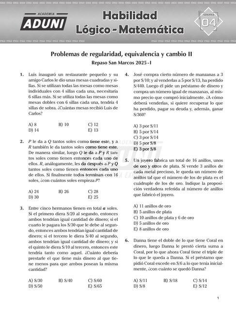 Flashcards de Repaso San Marcos Problemas de Regularidad II ADUNI | Por ...