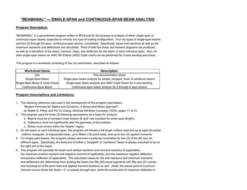 BEAMANAL SINGLE SPAN and CONTINUOUS SPAN BEAM ANAL | reynaldo muñez | uDocz