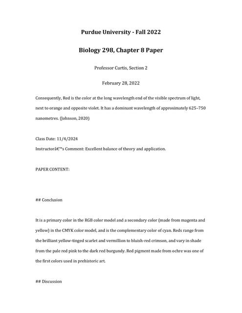 BIOLOGY 298 CHAPTER 8 PAPER | Cristopher | uDocz