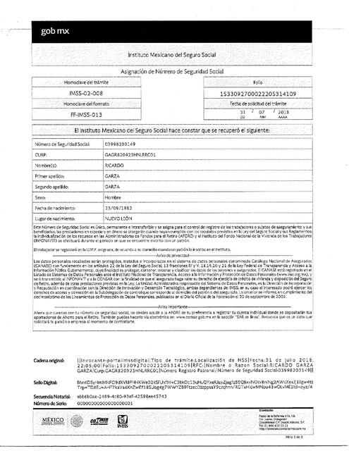 9 Documento del IMSS que contenga el NSS | Richard | uDocz